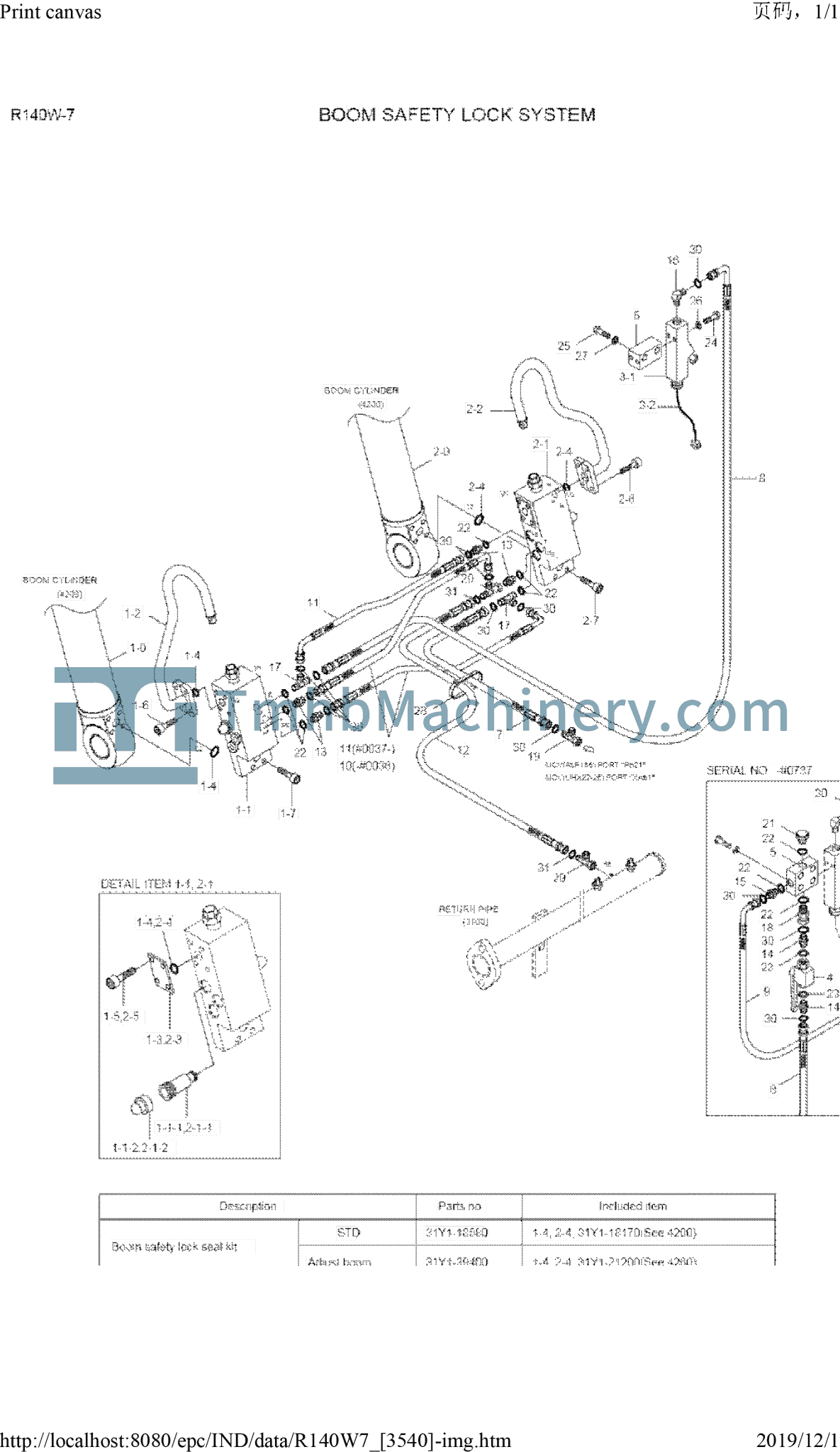 HYUNDAI WHEEL EXCAVATOR R140W-7 MANUAL FOR BOOM SAFETY LOCK SYSTEM ...