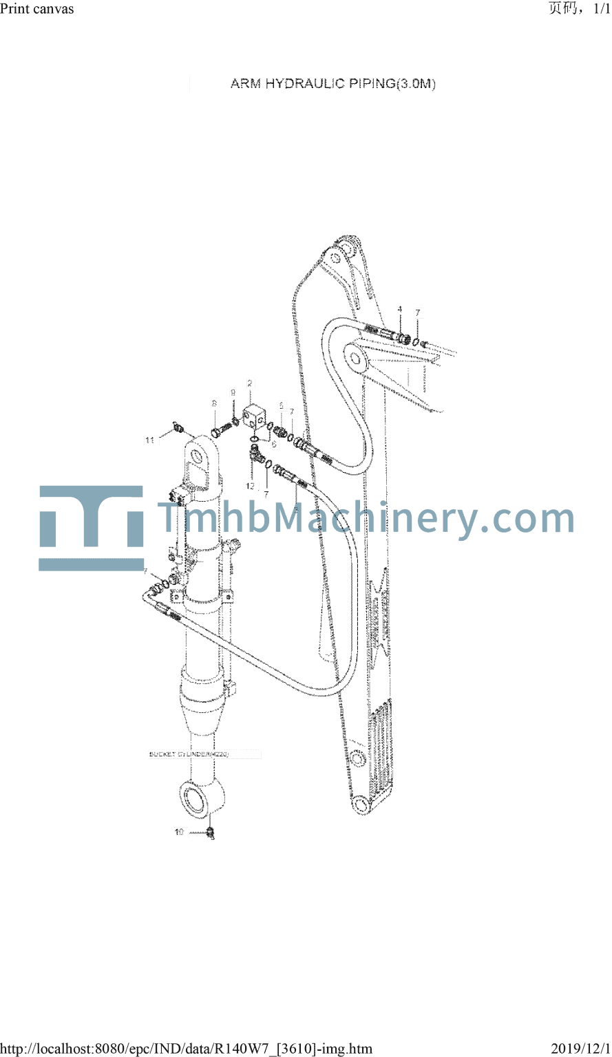HYUNDAI WHEEL EXCAVATOR R140W-7 MANUAL FOR ARM HYDRAULIC PIPING(3.0M ...